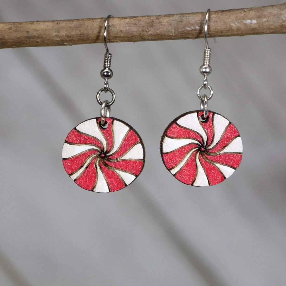 Christmas Peppermint Candy Wooden Dangle Earrings - Cate's Concepts, LLC
